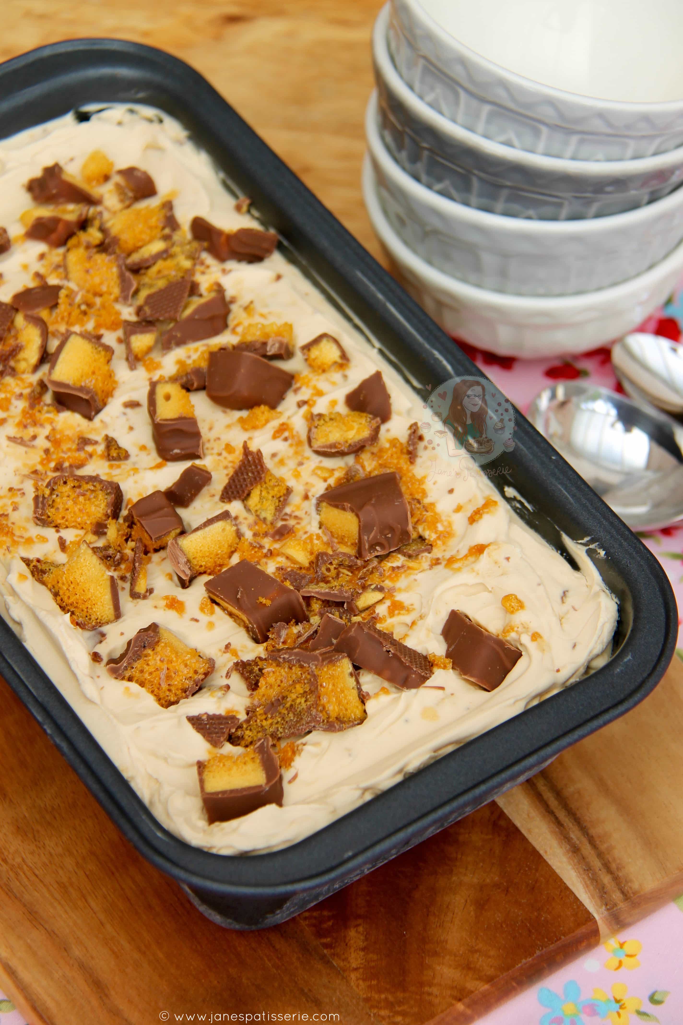 No Churn Crunchie Ice Cream! - Jane's Patisserie