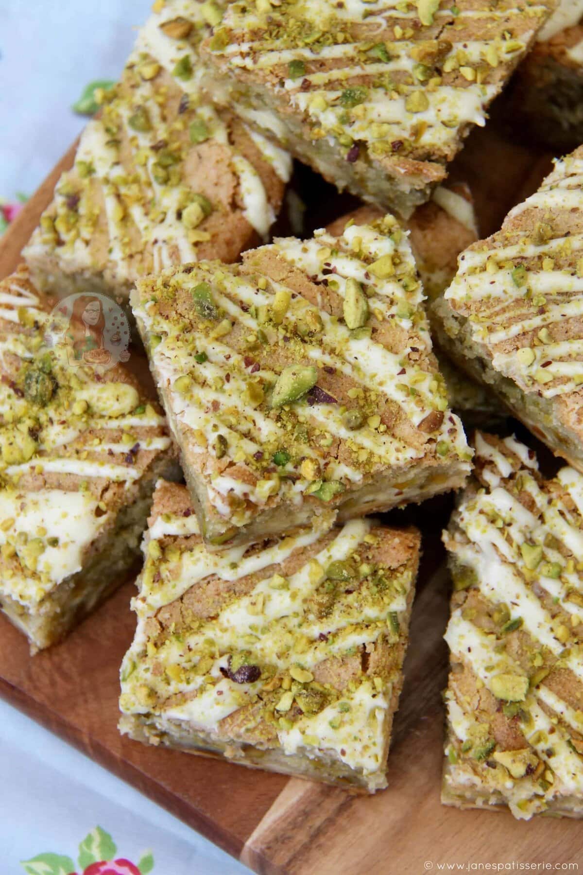 White Chocolate and Pistachio Blondies! - Jane's Patisserie
