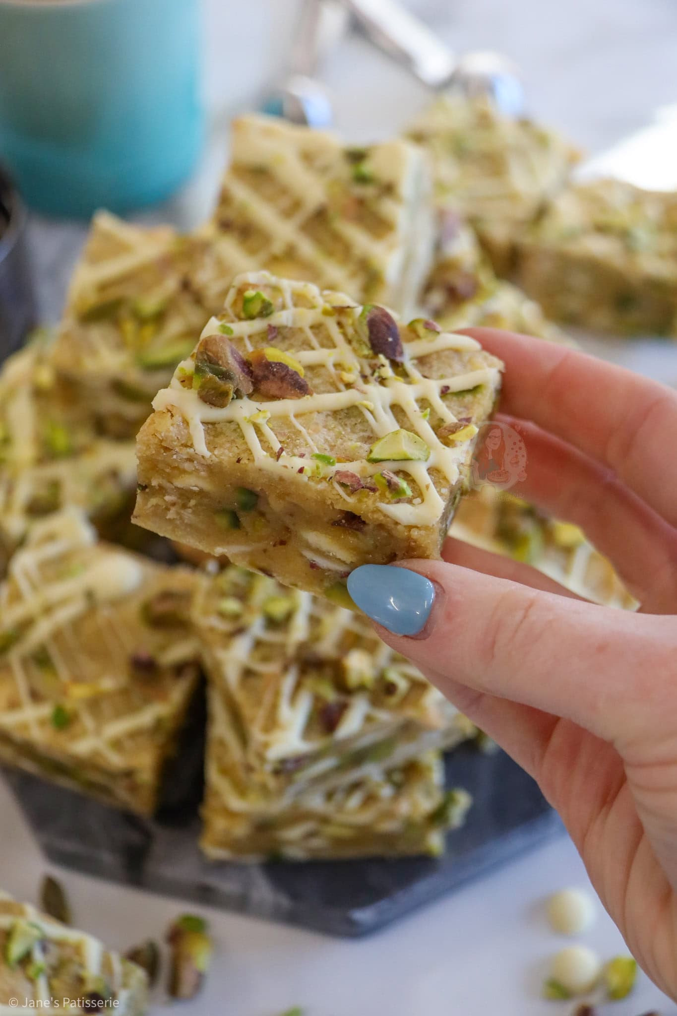White Chocolate and Pistachio Blondies! - Jane's Patisserie