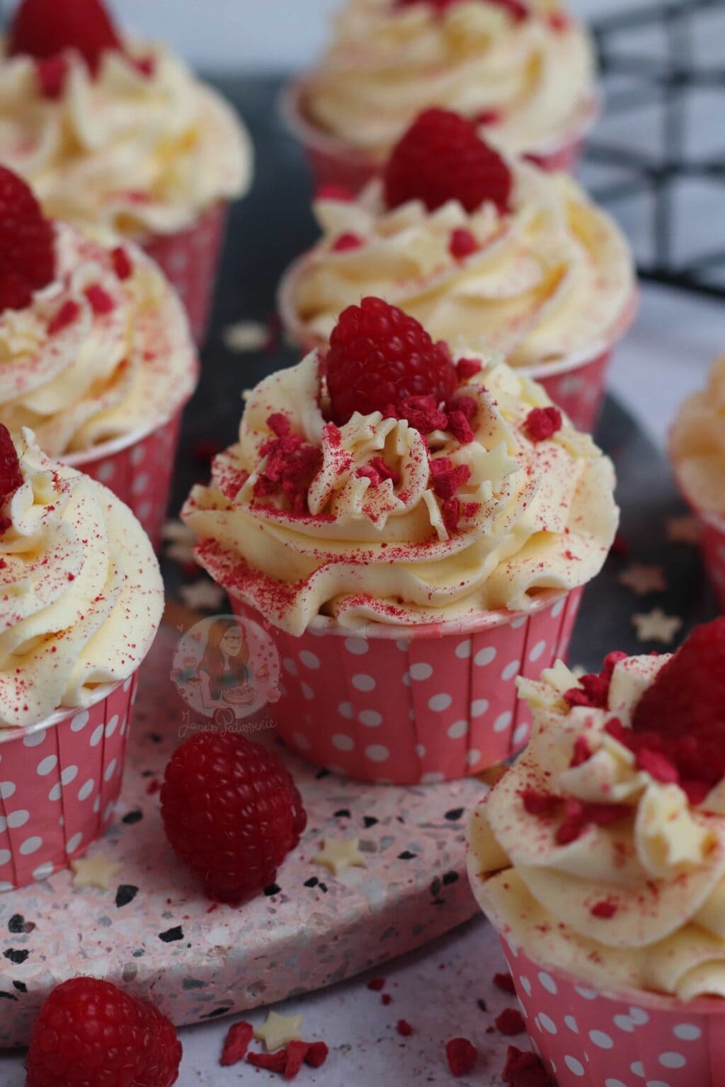 White Chocolate Raspberry Cupcakes - Jane's Patisserie