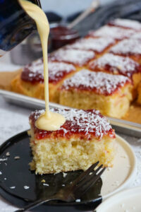 Jammy Coconut Traybake - Jane's Patisserie
