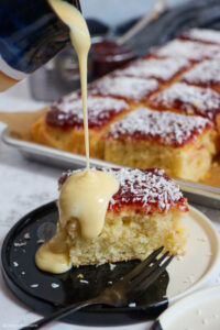 Jammy Coconut Traybake - Jane's Patisserie