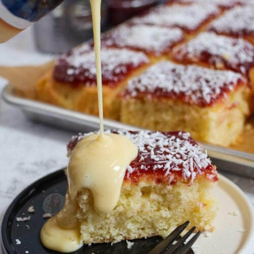 Jammy Coconut Traybake - Jane's Patisserie