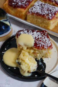 Jammy Coconut Traybake - Jane's Patisserie