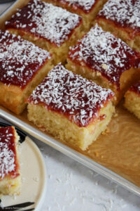 Jammy Coconut Traybake - Jane's Patisserie