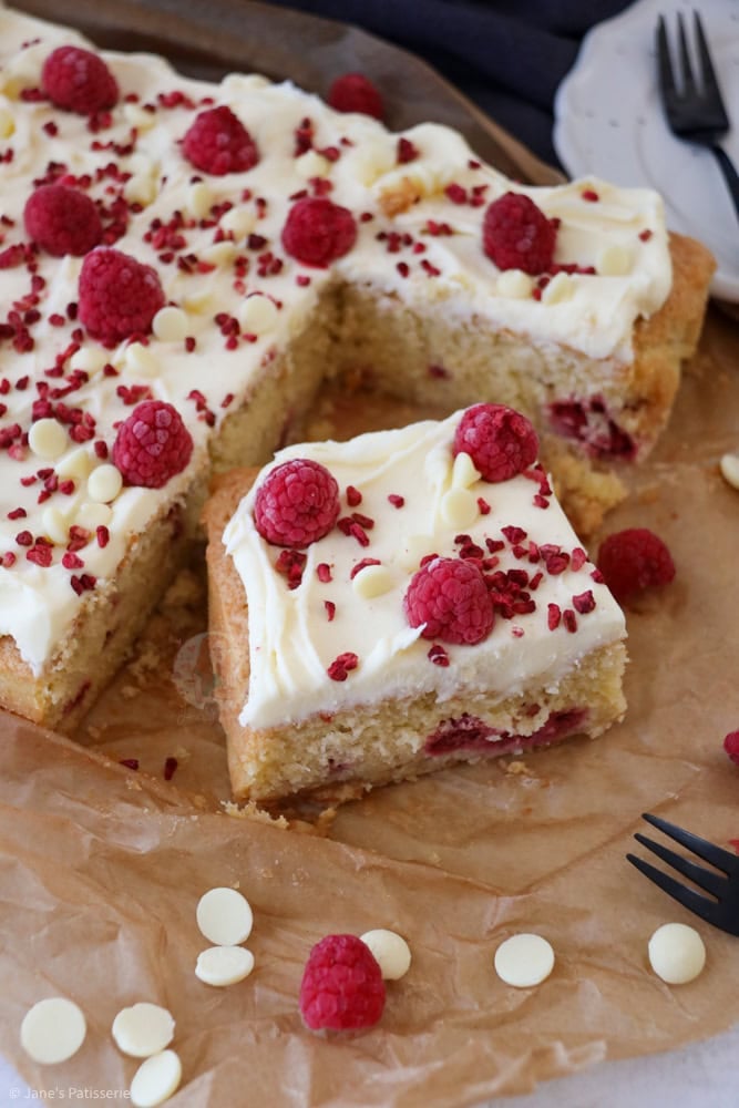 White Chocolate Raspberry Traybake - Jane's Patisserie