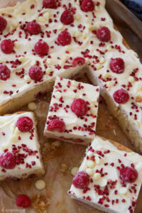 White Chocolate Raspberry Traybake - Jane's Patisserie