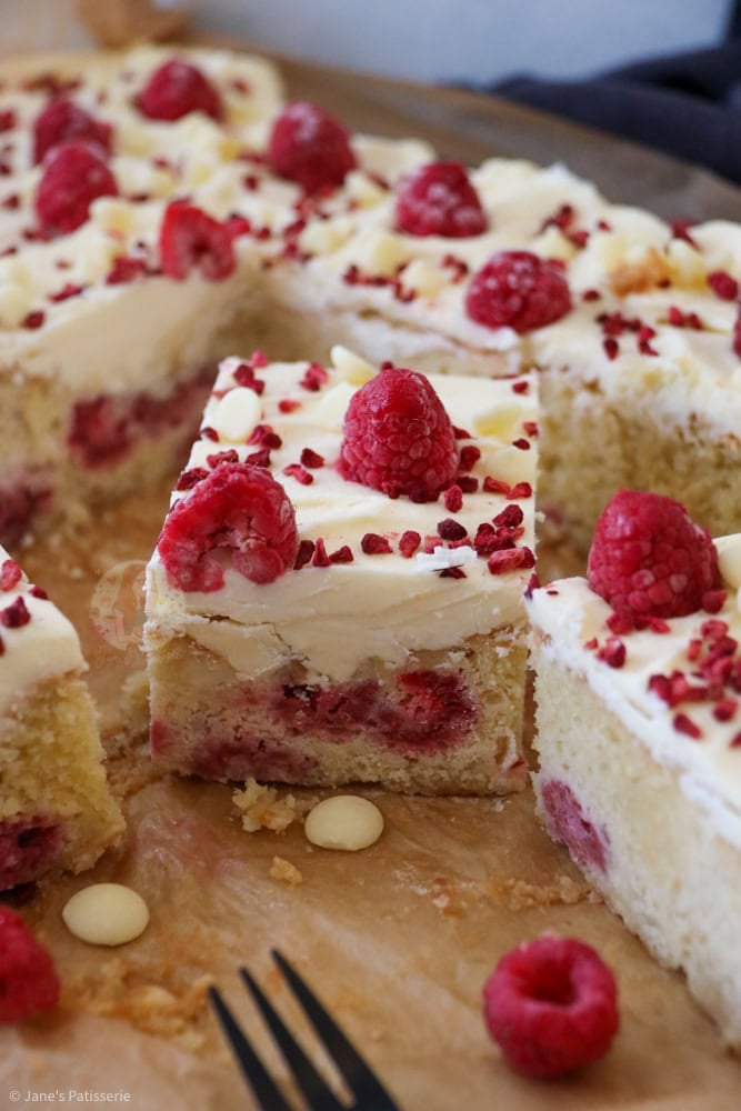 White Chocolate Raspberry Traybake - Jane's Patisserie