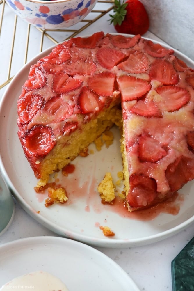 Strawberry Upside Down Cake Recipe - Jane's Patisserie